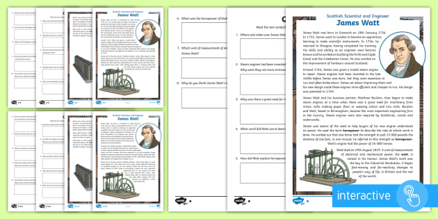 Scottish Scientist and Engineer James Watt Differentiated Worksheet