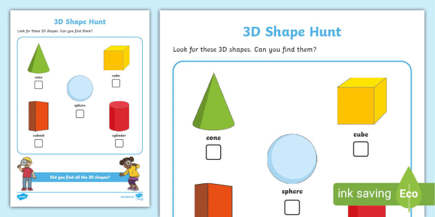 👉 Simple 3D Shape Hunt Activity Sheet