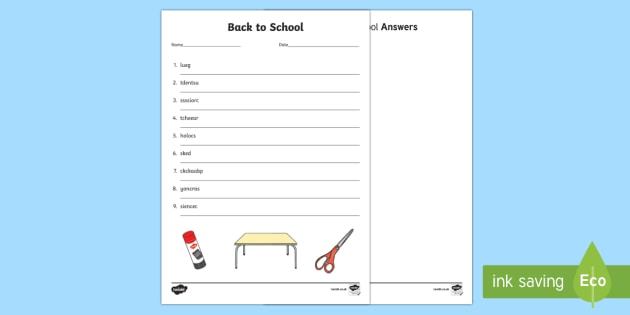 Back to School Word Scramble Worksheet / Worksheets