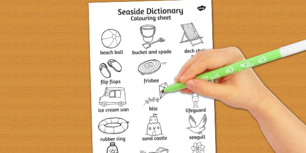 Seaside Dictionary Colouring Sheet