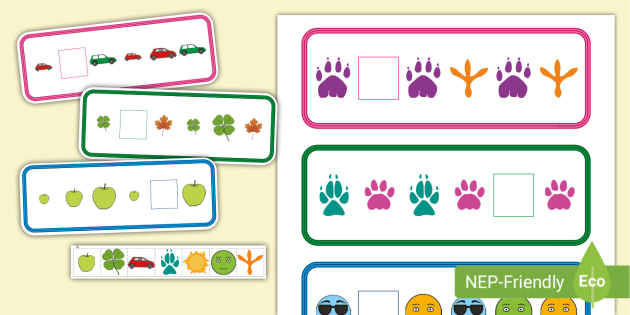 Missing Pattern Cards Activity (English/Hindi)