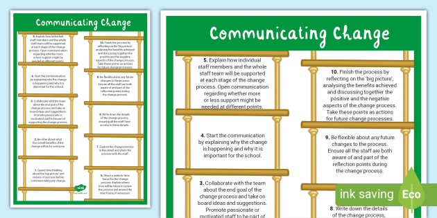 Communicating Change Tips Poster for School Staff - Twinkl