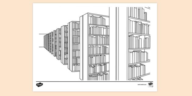 FREE! - Library With Books Colouring Sheet | Colouring Pages