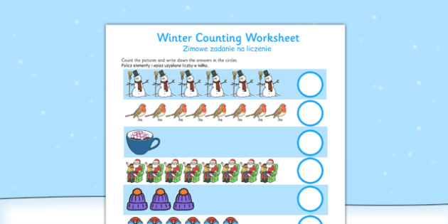 Counting Worksheets Winter Polish Translation