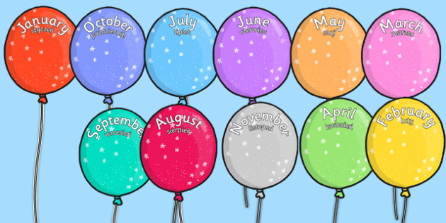 Editable Month Balloons Polish Translation (teacher made)