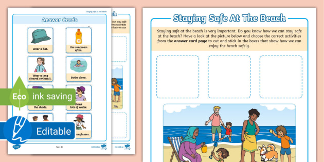Staying Safe At The Beach Activity (teacher made)