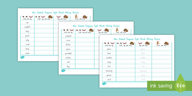 Turquoise High Frequency Words Writing Practice Worksheets