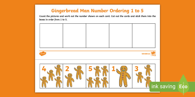 👉 The Gingerbread Man Themed Cut and Stick Number Ordering 1 to 5 Activity