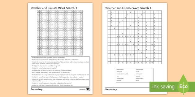 Weather and Climate Word Search (teacher made)