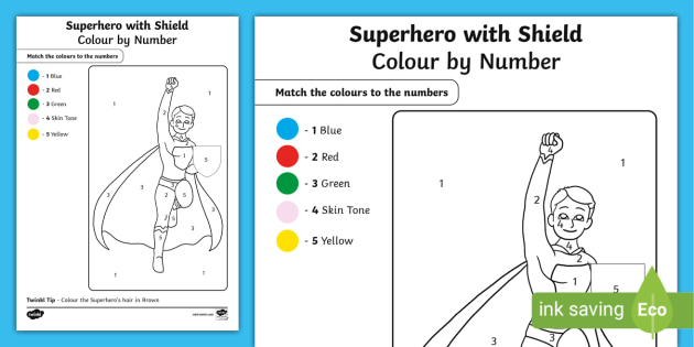 FREE! - Superhero with Shield Colour by Number Activity