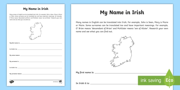 My Name in Irish Worksheet / Worksheet - My Name in Irish Worksheet