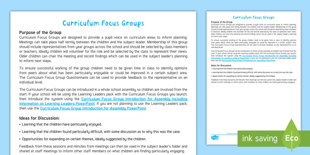 Pupil Voice Curriculum Focus Groups Information