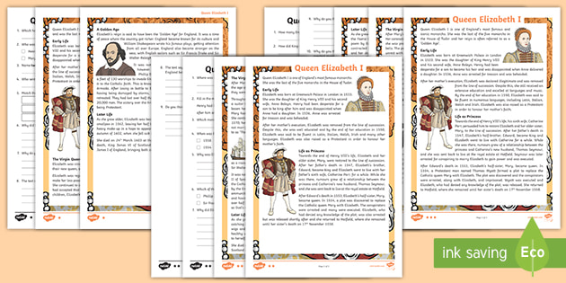UKS2 Queen Elizabeth I Differentiated Reading Comprehension Activity