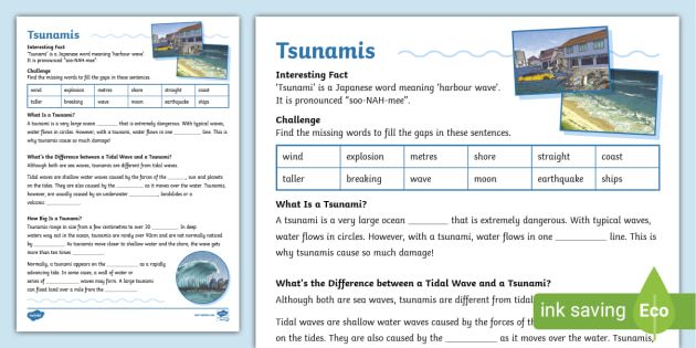 Tsunami Word Cloze Activity (teacher made)