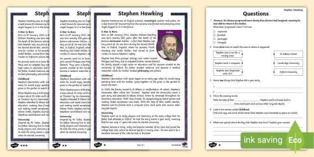 UKS2 Stephen Hawking Differentiated Reading Comprehension