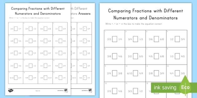 Comparing Fractions With Different Numerators Denominators