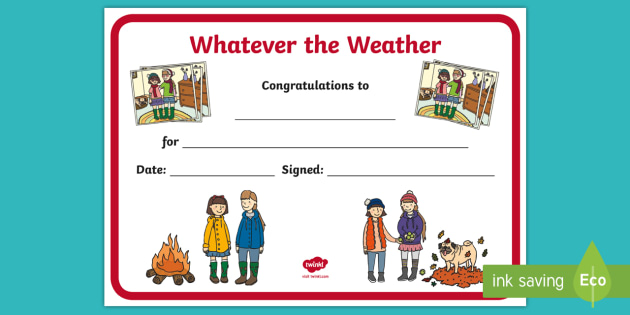 Whatever the Weather Certificate (teacher made)