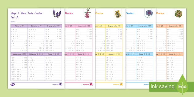 Stage 5 Basic Facts Practice Tests (teacher made)