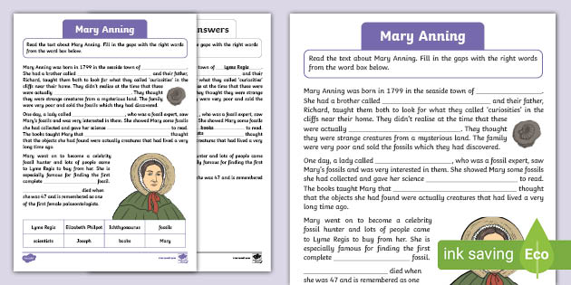 Mary Anning KS1 Cloze Procedure (teacher made)
