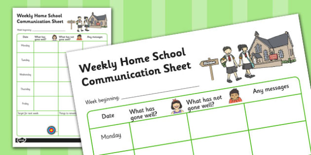 Weekly Home School Communication Sheet Primary