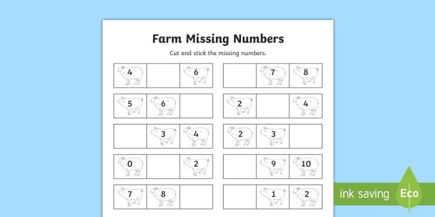 Farm Themed Missing Numbers Worksheet 10-20