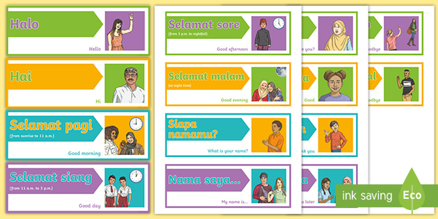 Greetings Word Cards Indonesian (teacher made)