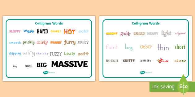 Calligram Words Word Mat - Calligram Word Cards