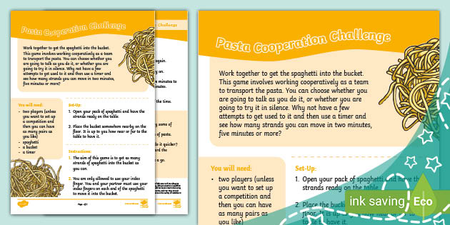 Pasta Cooperation Challenge (Ages 5 - 11) (teacher made)