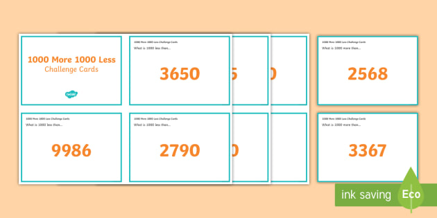 1000 More and 1000 Less Challenge Cards (teacher made)