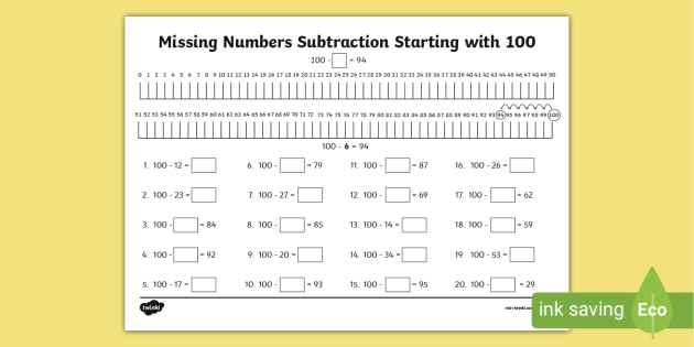 👉 Missing Numbers Subtraction Starting with 100