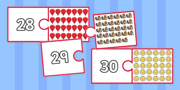 Number and Picture Matching Jigsaw to 30 - game, activity, fun