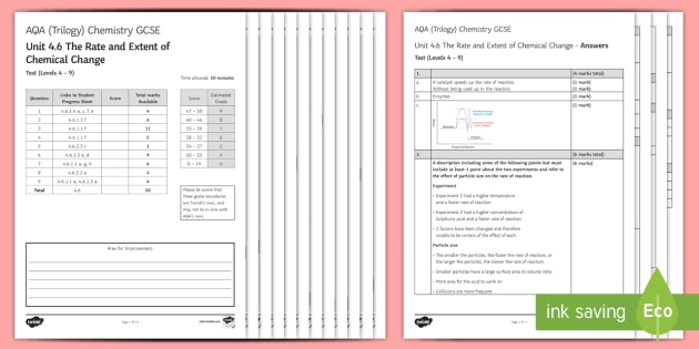 AQA Chemistry (Separate) Unit 6 The Extent and Rate of Chemical Change Test