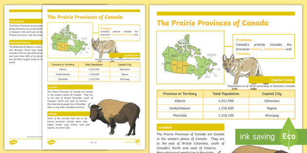 The Prairie Provinces of Canada Fact File (teacher made)