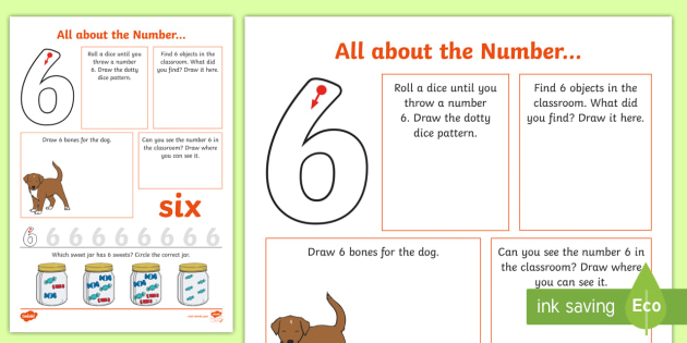 All About the Number 6 Worksheet (teacher made)