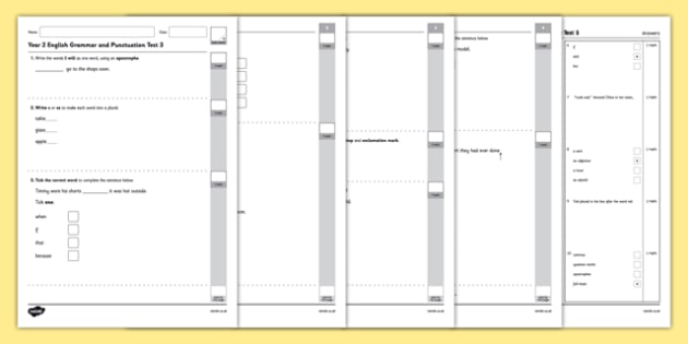 Year 2 Grammar and Punctuation Test 3 (teacher made)