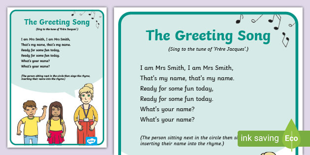 Greeting Song Rhyme Sheet