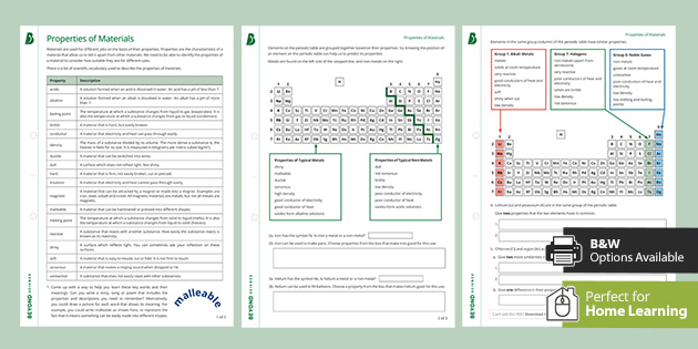 Properties of Materials Worksheet | Home Learning | Beyond