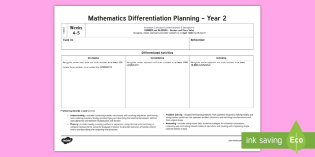 Year 2 Number Mathematics Differentiated Plan (teacher made)