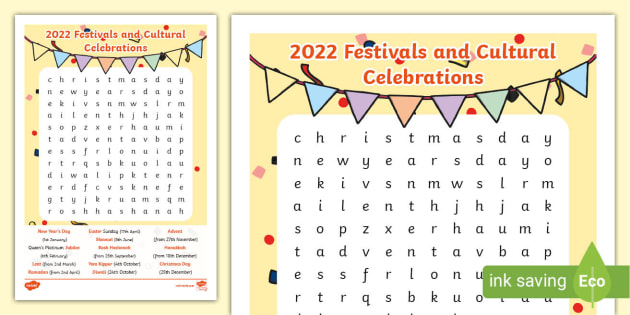 KS1 2022 Festivals and Cultural Celebrations Word Search