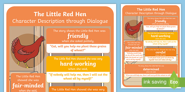 KS1 Character Description through Dialogue Poster: The Little Red Hen