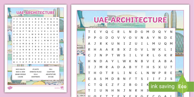 FREE! - UAE Architecture - Word Find (teacher made)