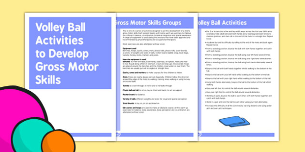 Volley Ball Gross Motor Skills Activities (teacher made)