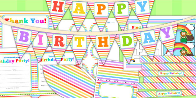 Rainbow Themed Birthday Party Pack