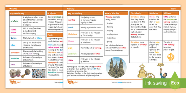 RE Knowledge Organiser: Worship Year 5 (teacher made)