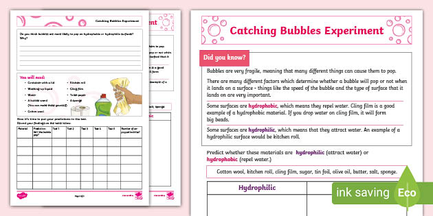 Catching Bubbles Activity Sheets (teacher made)