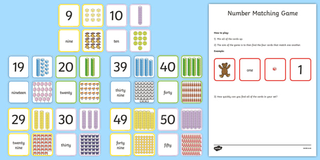 Number 0-50 Matching Cards