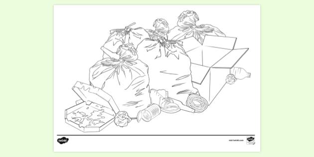 Pile of Rubbish Waste Colouring Sheet (teacher made)