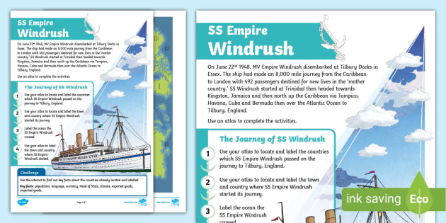 SS Empire Windrush: A Memorable Journey Worksheet - windrush