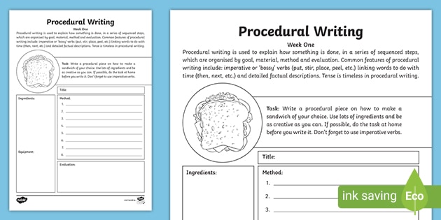 Procedural Writing Week One Homework Worksheet
