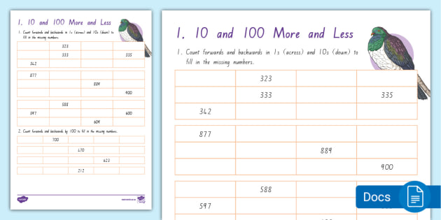 Stage 5 Number Knowledge 1, 10 and 100 More and Less to 1000